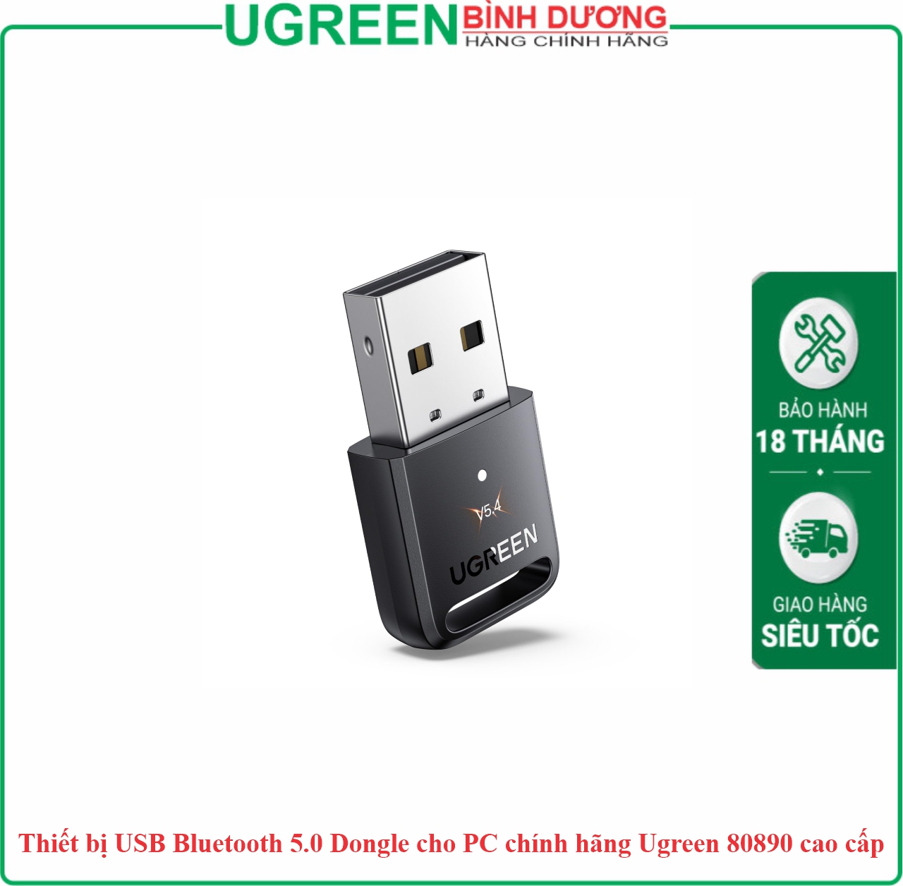 Thiết bị USB Bluetooth 5.0 Dongle cho PC chính hãng Ugreen 80890 cao cấp